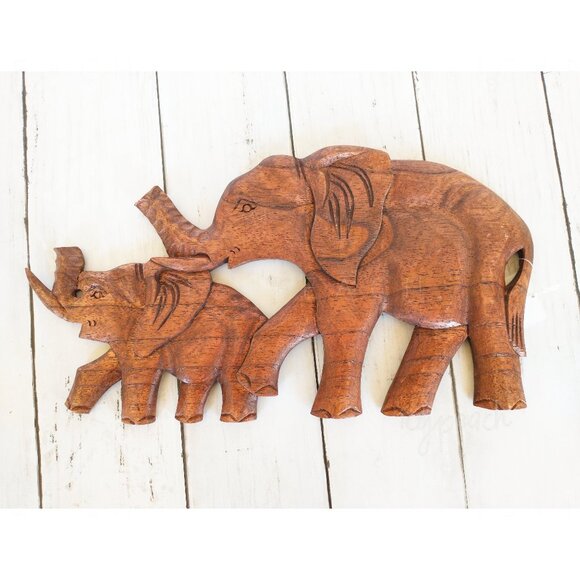 Accents | Elephant Wall Art 12x7 Brown Carved Wood Hanging Decor Rustic ...